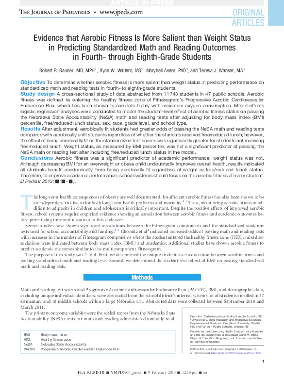 (PDF) Evidence that Aerobic Fitness Is More Salient than Weight Status ...