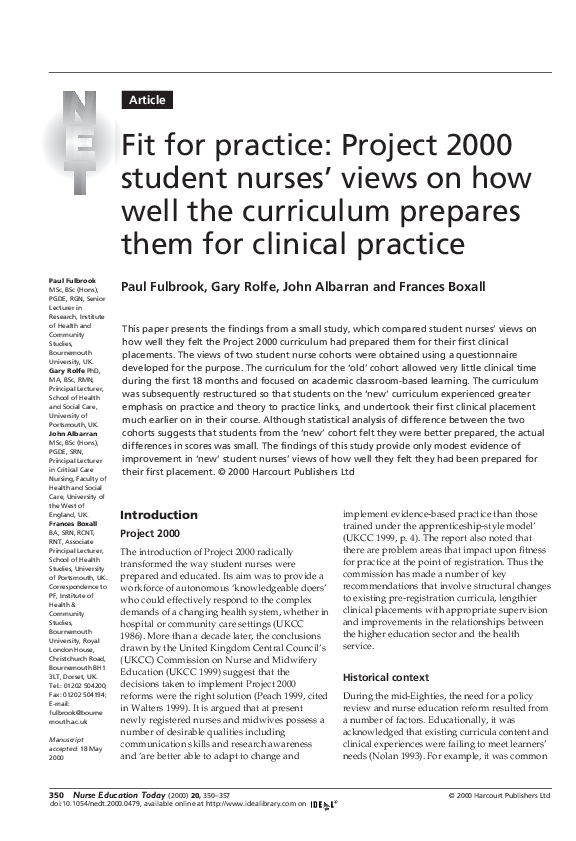 (PDF) Fit for practice: Project 2000 student nurses’ views on how well ...