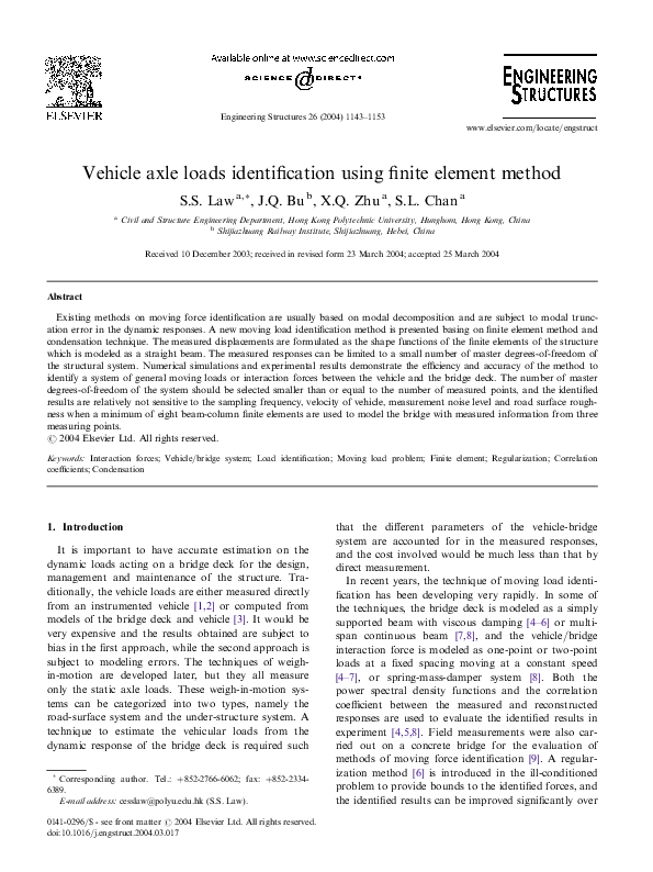 Pdf Vehicle Axle Loads Identification Using Finite Element Method