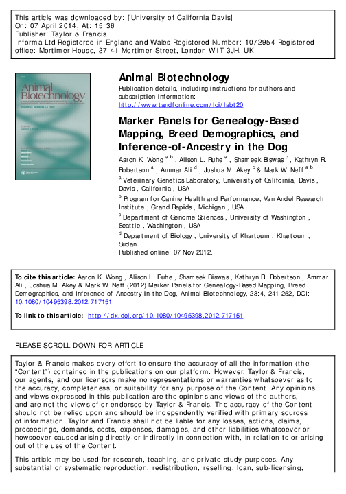 (PDF) Marker Panels for Genealogy-Based Mapping, Breed Demographics ...