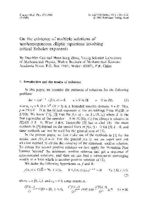 Pdf On The Existence Of Multiple Solutions Of Nonhomogeneous Elliptic