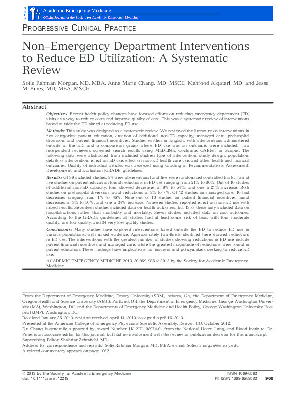 (PDF) Non-Emergency Department Interventions to Reduce ED Utilization ...
