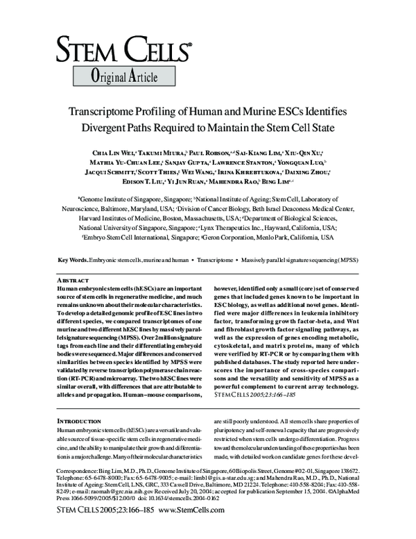 (PDF) Transcriptome Profiling of Human and Murine ESCs Identifies ...