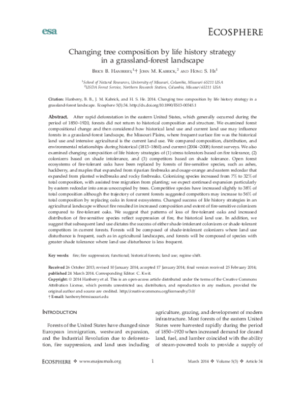 Changing tree composition by life history strategy in a grassland ...