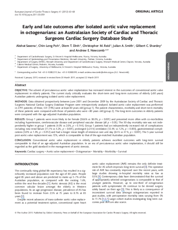 (PDF) Early and late outcomes after isolated aortic valve replacement ...