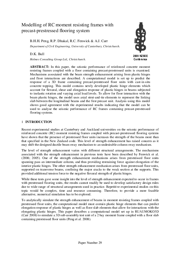 Pdf Modelling Of Rc Moment Resisting Frames With Precast Prestressed Flooring System