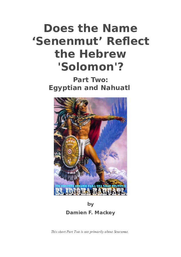 (DOC) Does the Name ‘Senenmut’ Reflect the Hebrew 'Solomon'? Part Two ...