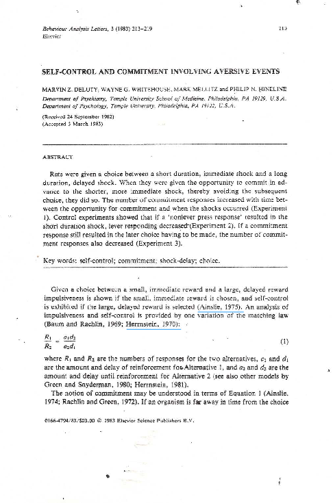 Self-control and commitment involving aversive events