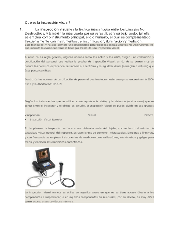 (DOC) Que es la inspeccion visual