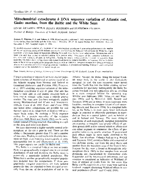 (PDF) Mitochondrial Cytochrome b DNA Sequence Variation of Atlantic Cod ...