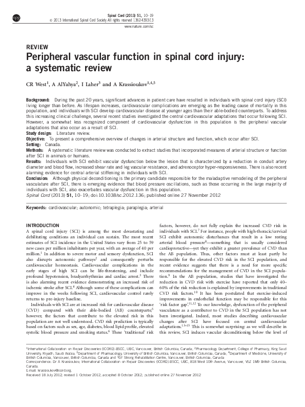 (PDF) Peripheral vascular function in spinal cord injury: a systematic ...