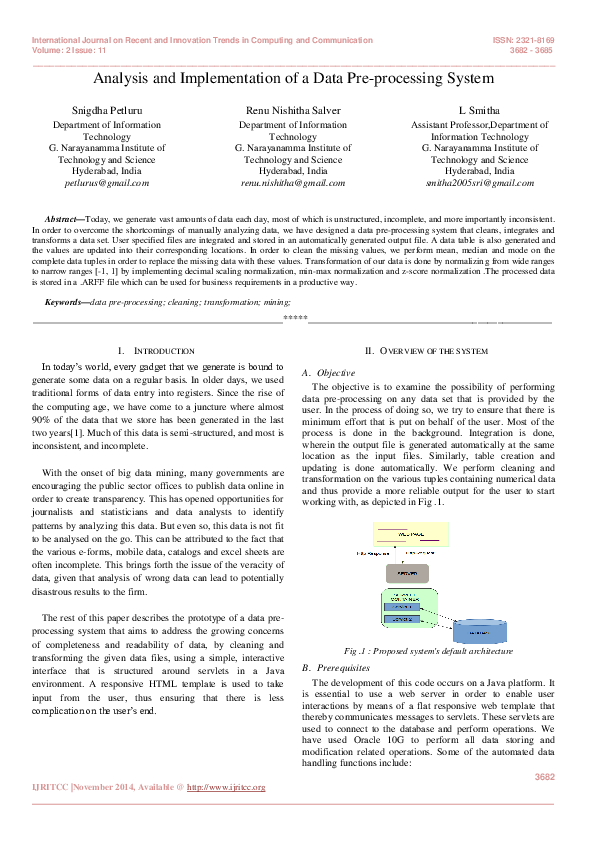 (PDF) Analysis and Implementation of a Data Pre-processing System