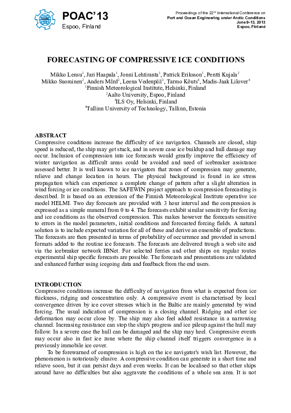 (PDF) Forecasting of Compressive Ice Conditions