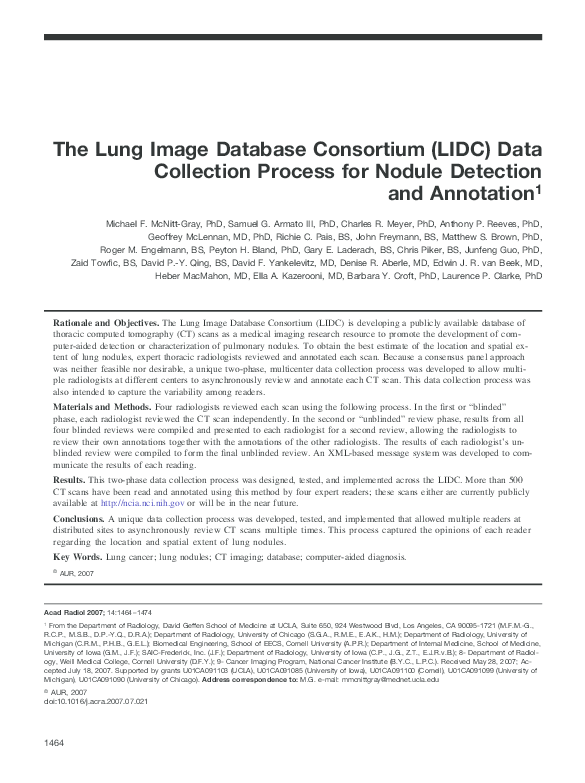 Pdf The Lung Image Database Consortium Lidc Data Collection Process