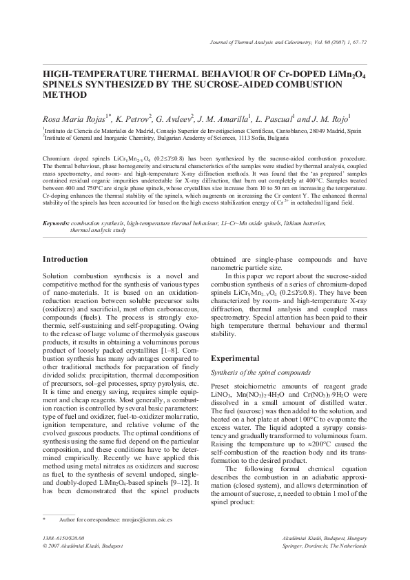 (PDF) High-temperature thermal behaviour of Cr-Doped LiMn2O4 spinels synthesized by the sucrose ...
