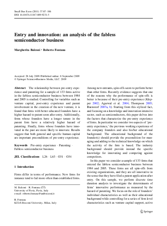 (PDF) Entry and innovation: an analysis of the fabless semiconductor ...