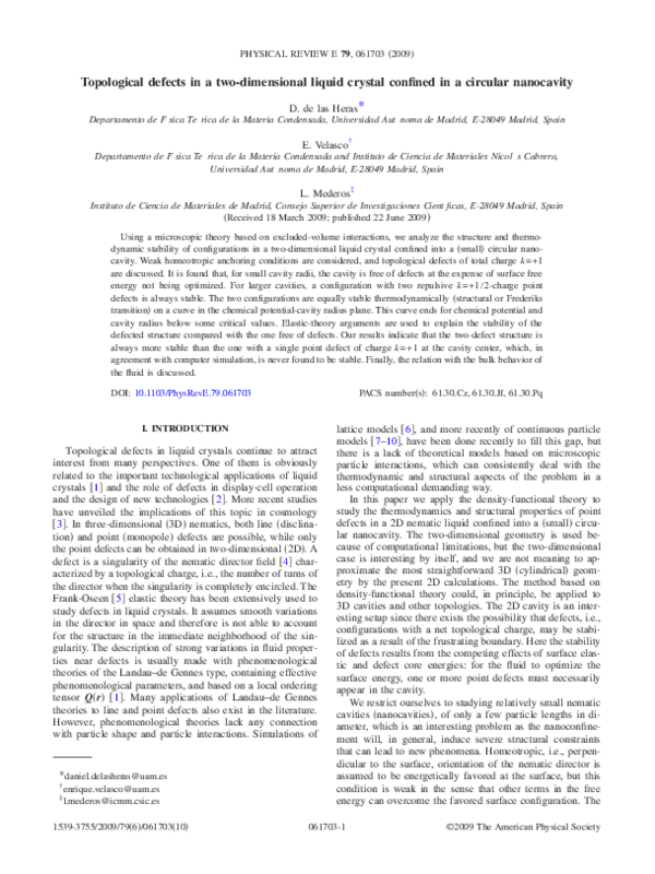 (PDF) Topological defects in a two-dimensional liquid crystal confined in a circular nanocavity ...