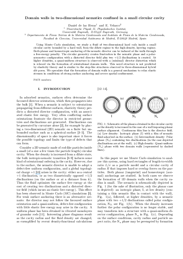 (PDF) Domain walls in two-dimensional nematics confined in a small circular cavity