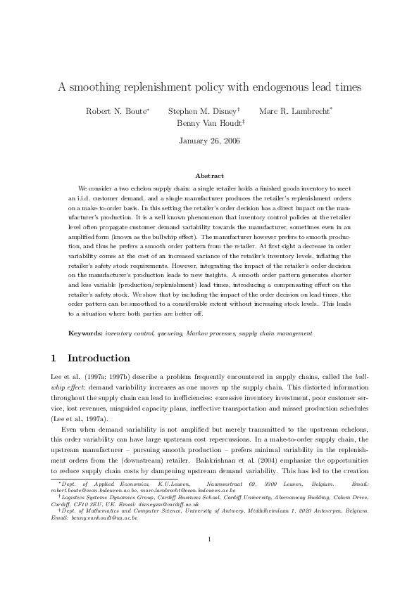 (PDF) A Smoothing Replenishment Policy with Endogenous Lead Times ...