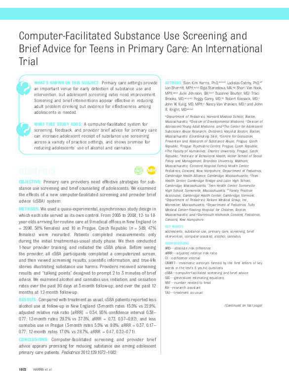 (PDF) Computer-Facilitated Substance Use Screening and Brief Advice for ...