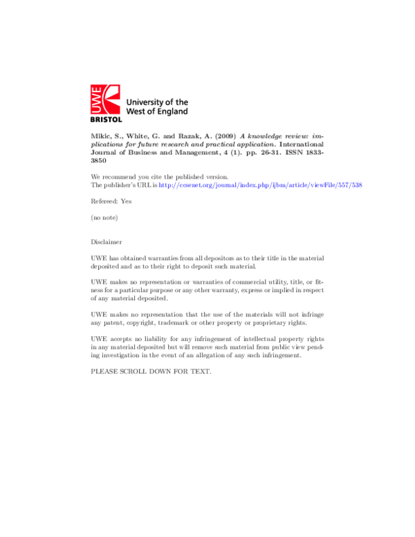 (PDF) A Knowledge Review: Implications For Future Research and ...