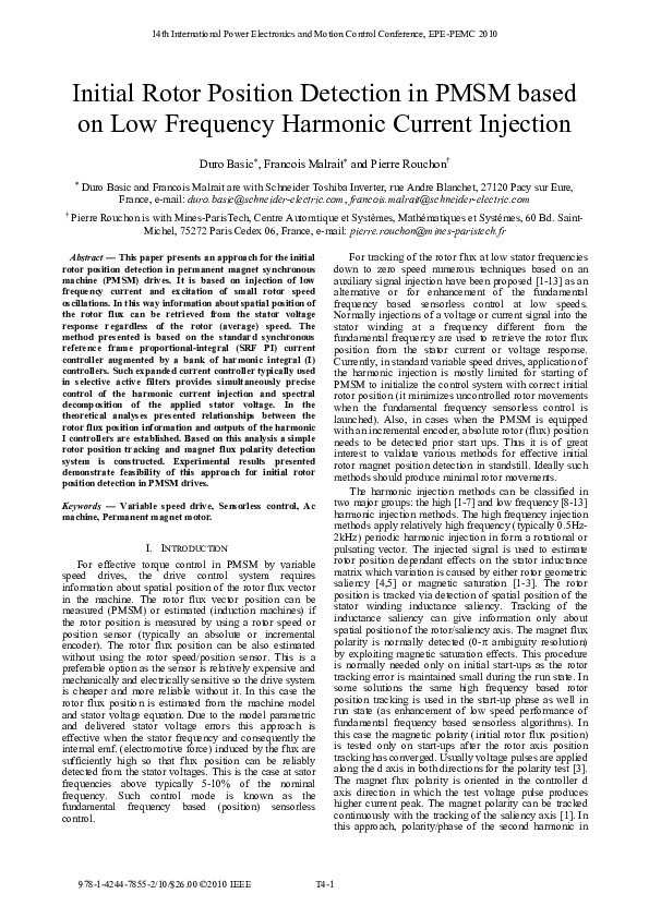 Pdf Initial Rotor Position Detection In Pmsm Based On Low Frequency