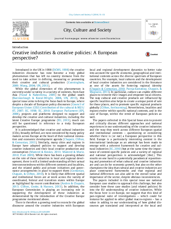(PDF) Creative industries & creative policies: A European perspective?