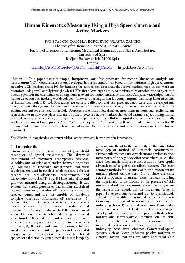 (PDF) Human kinematics measuring using a high speed camera and active ...