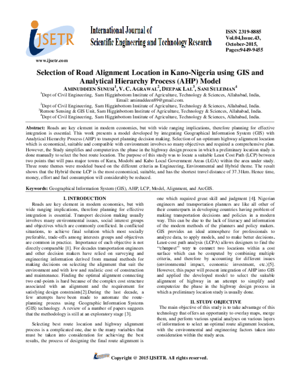 (PDF) Selection of Road Alignment Location in Kano-Nigeria using GIS and Analytical Hierarchy ...