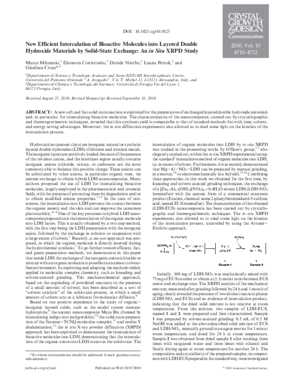 (PDF) New Efficient Intercalation of Bioactive Molecules into Layered Double Hydroxide Materials ...
