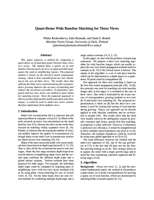 (PDF) Quasi-dense Wide Baseline Matching for Three Views