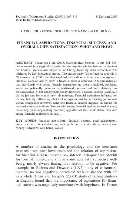 (PDF) Financial aspirations, financial success, and overall life ...
