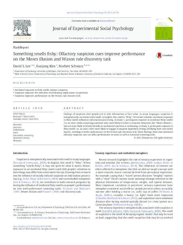 (PDF) Something smells fishy: Olfactory suspicion cues improve ...