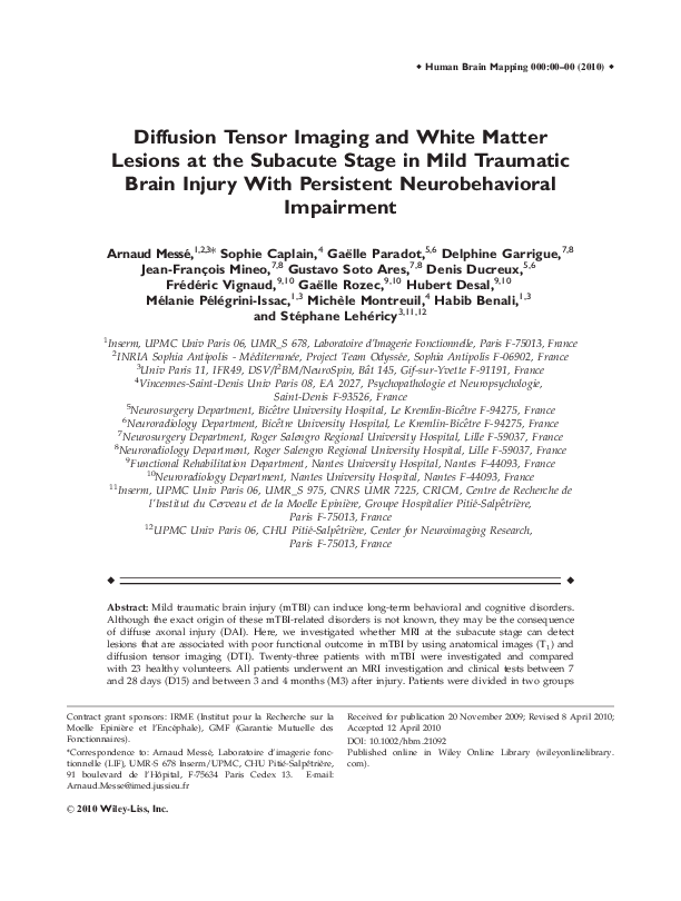 (PDF) Diffusion tensor imaging and white matter lesions at the subacute ...