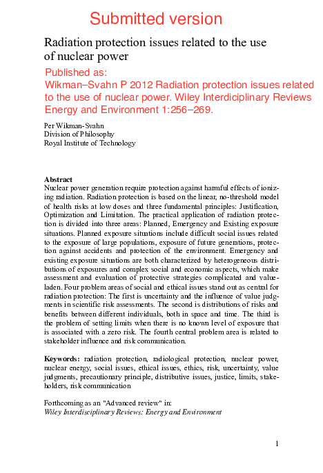 (PDF) Radiation protection issues related to the use of nuclear power