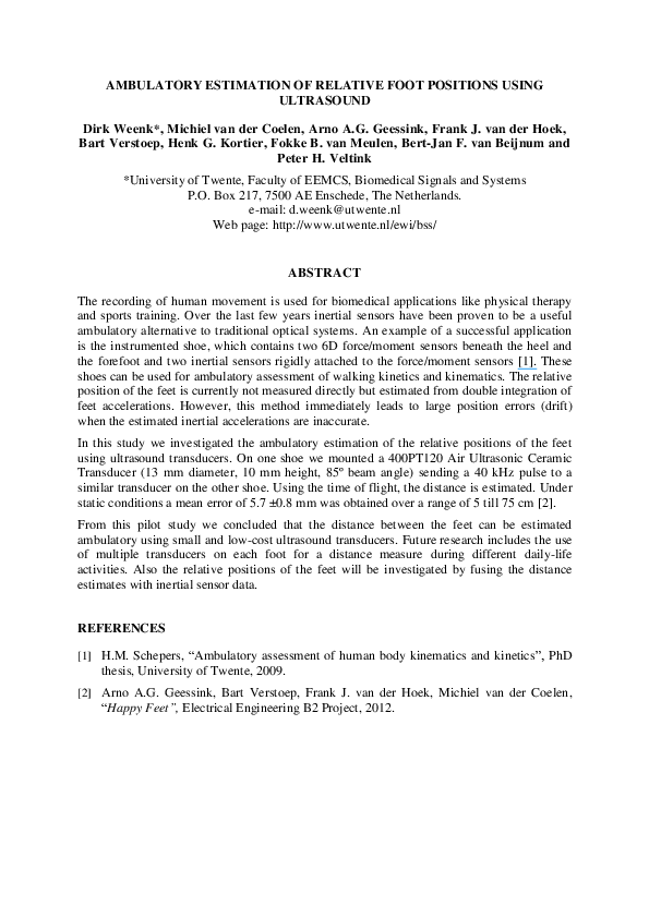 (PDF) Ambulatory Estimation of Relative Foot Positions by FusingUltrasound and Inertial Sensor Data