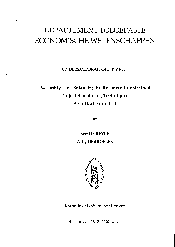 Pdf Assembly Line Balancing By Resource Constrained Proect Scheduling Techniques A Critical