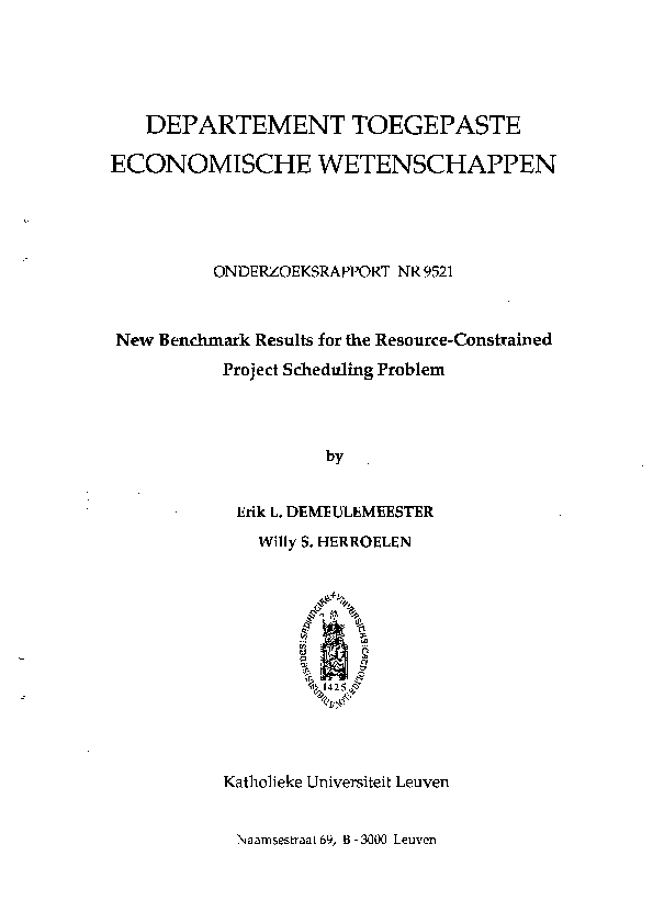 Pdf New Benchmark Results For The Resource Constrained Project