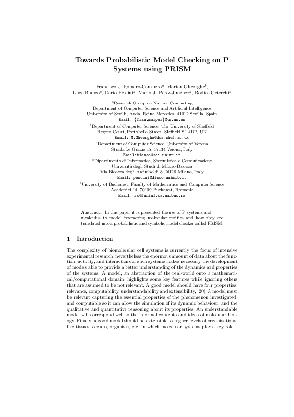 (PDF) Towards Probabilistic Model Checking on P Systems Using PRISM