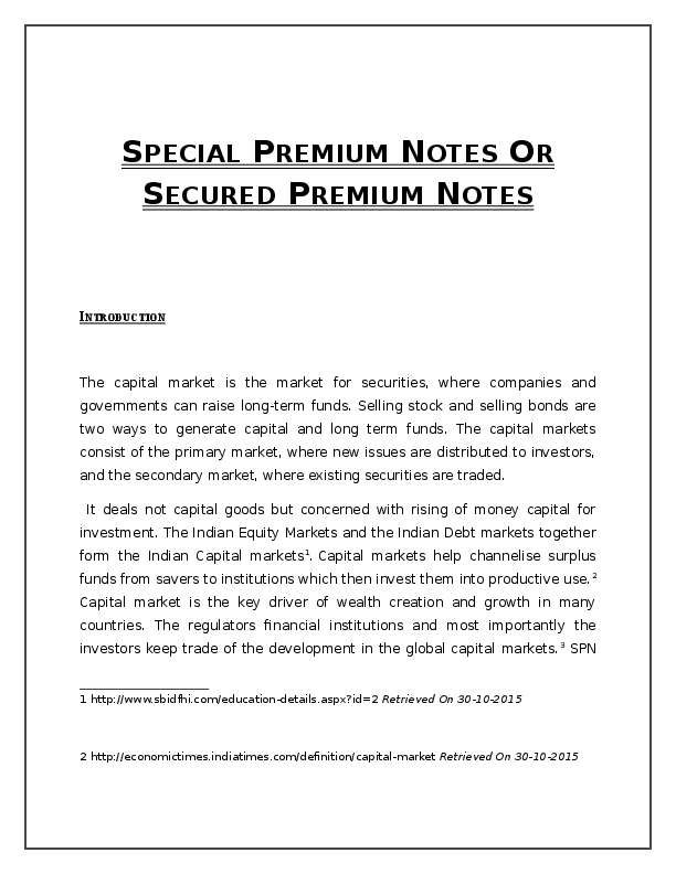 (DOC) secured premium notes or special premium notes