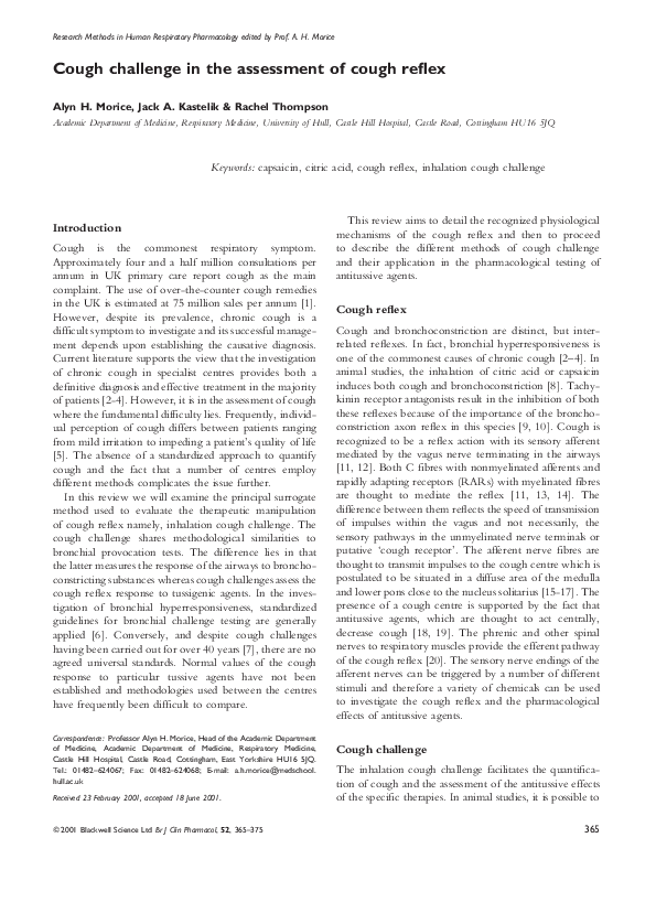(PDF) Cough challenge in the assessment of cough reflex