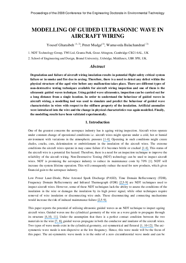 Pdf Modelling Of Guided Ultrasonic Wave In Aircraft Wiring Slim Soua