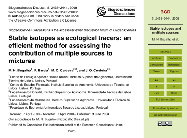 (PDF) Stable isotopes as ecological tracers: an efficient method for ...