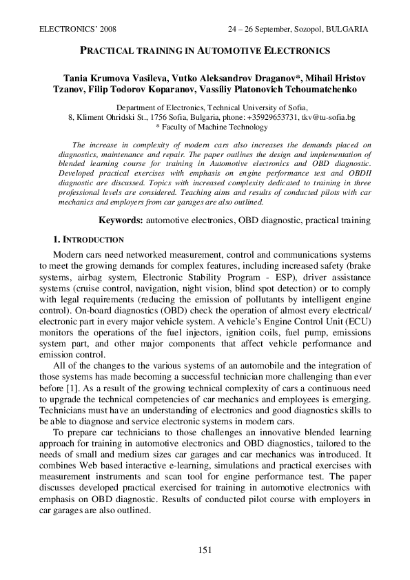 (PDF) PRACTICAL TRAINING IN AUTOMOTIVE ELECTRONICS