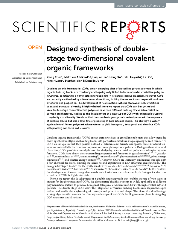 (PDF) Designed synthesis of double-stage two-dimensional covalent organic frameworks