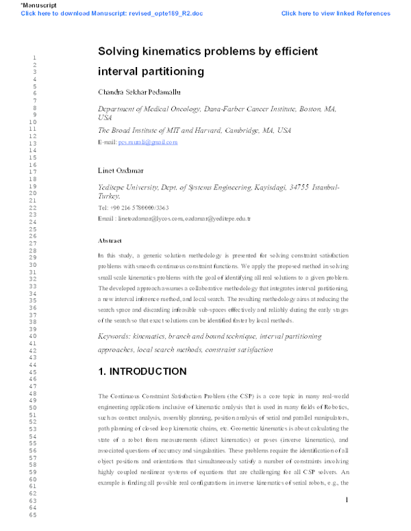 Pdf Solving Kinematics Problems By Efficient Interval Partitioning