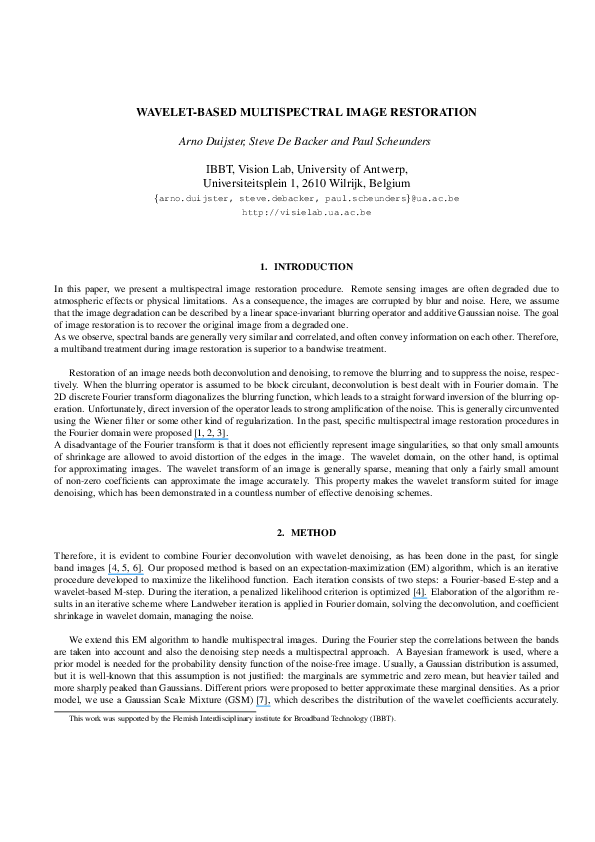 (PDF) Wavelet-Based Multispectral Image Restoration