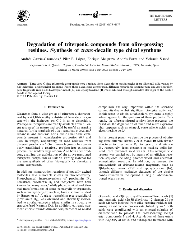 (PDF) Degradation of triterpenic compounds from olive-pressing residues ...