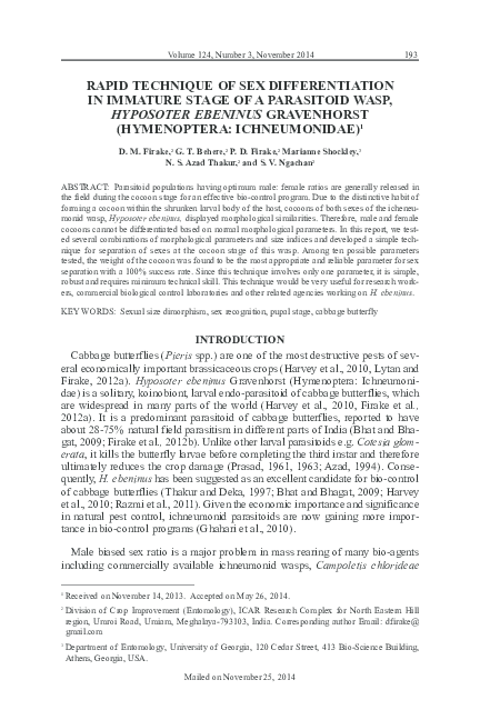 (PDF) Rapid Technique of Sex Differentiation in Immature Stage of a ...