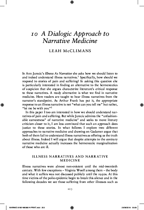 A Dialogic Approach to Narrative Medicine